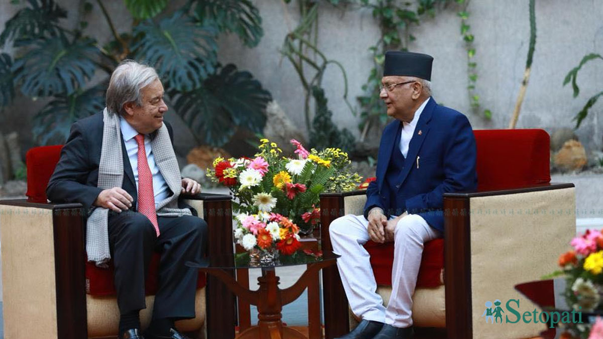 ओलीले राष्ट्रसंघका महासचिवसँग भने- प्रधानमन्त्री दाहालका कारण शान्ति प्रक्रियालाई टुंगोमा पुर् ...